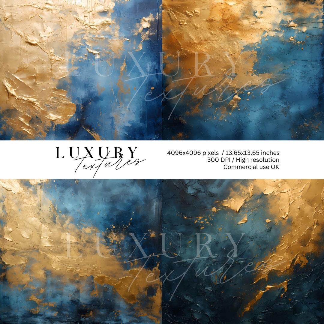 Blue Digital Paper, Blue and Gold, Gold Glam Paper, Alcohol Ink ...