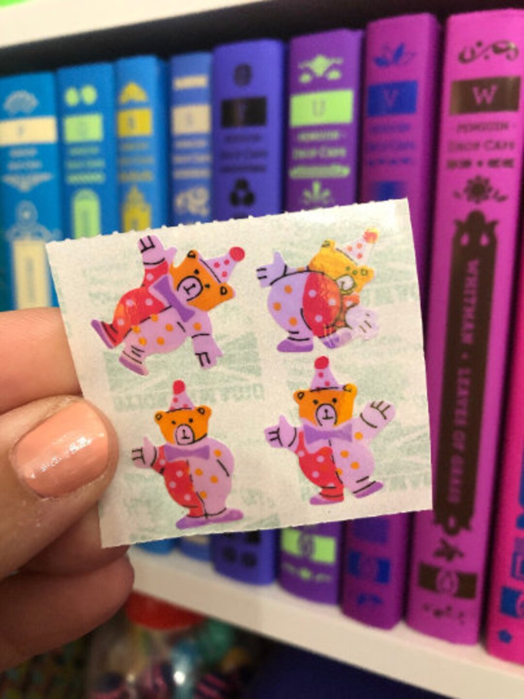 Vintage Pearl Iridescent Opal Stickers Carnival Circus Clown Teddy Bear ...