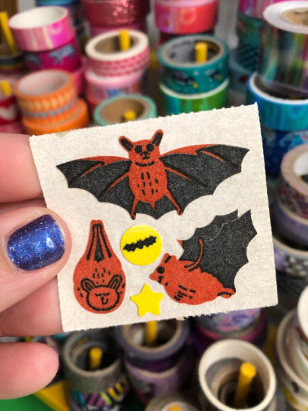Vintage Fuzzy Flocked Stickers Bats - Etsy