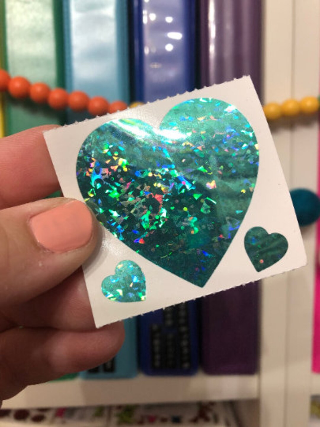Vintage Rainbow Sparkle Stickers Teal Green Hearts - Etsy