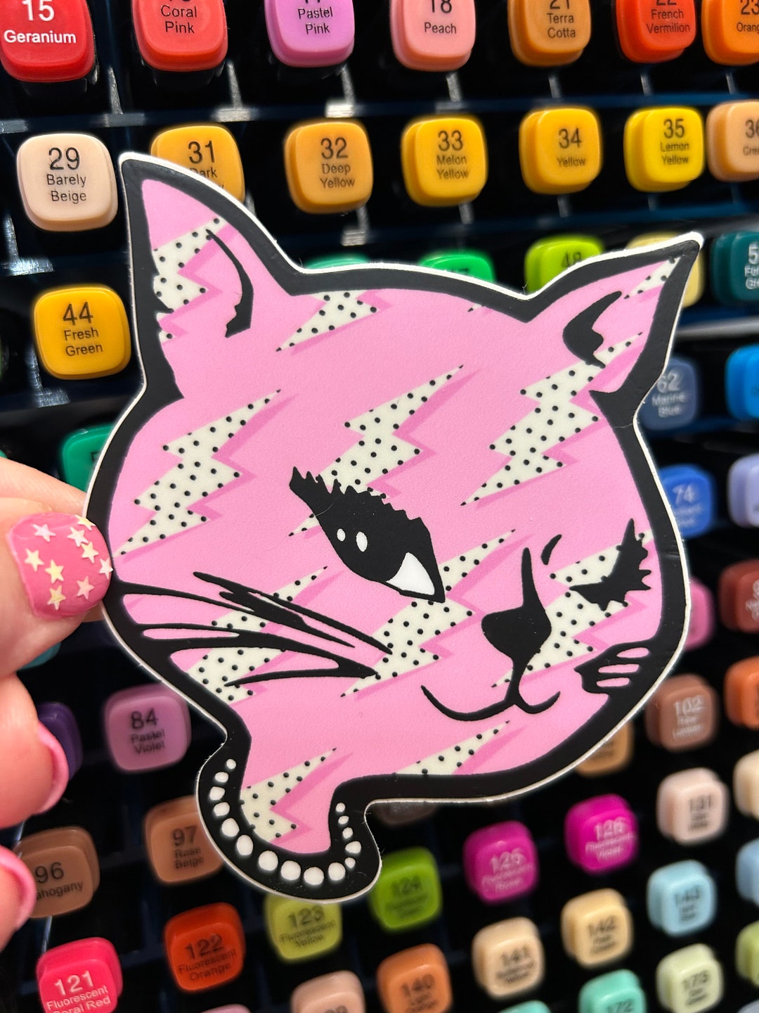 Retro Winking Cat Sticker Lightning Bolt - Etsy