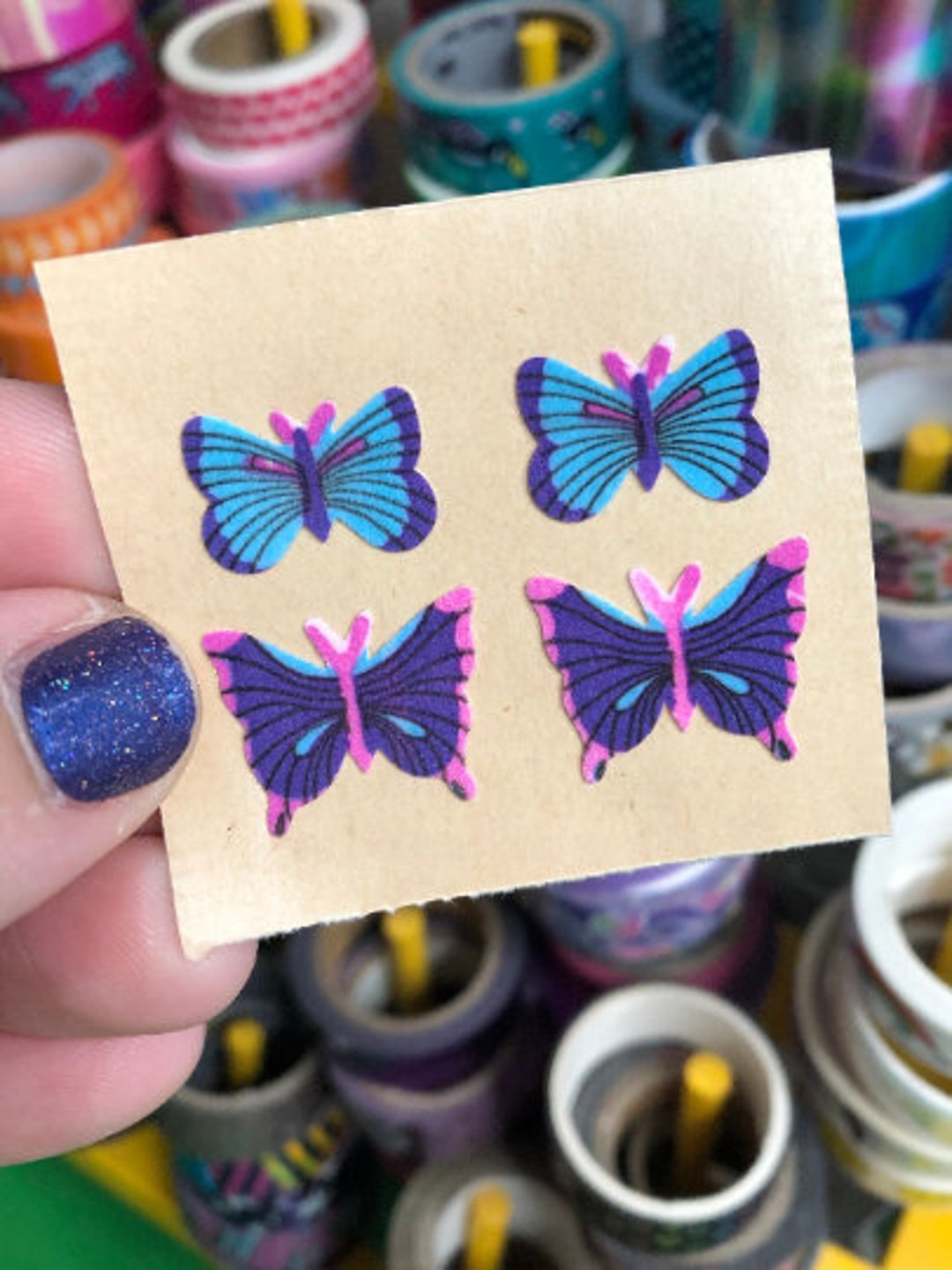 Vintage Fuzzy Flocked Stickers Blue Purple Butterfly Moth - Etsy
