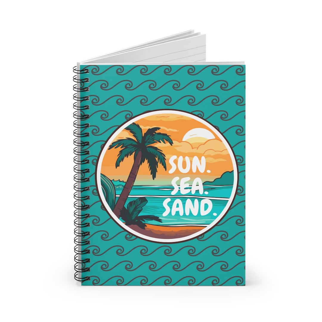 Sun Sea Sand Beach Spiral Notebook - Ruled Line, Beach Notebook, Palm ...