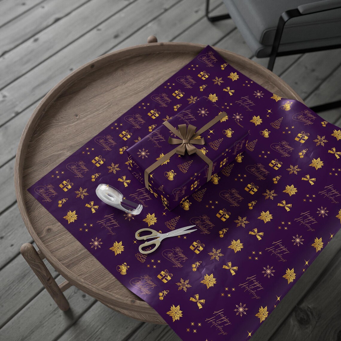 Holiday Wrapping Paper Dark Purple Wrapping Paper Gold Wrapping Paper ...
