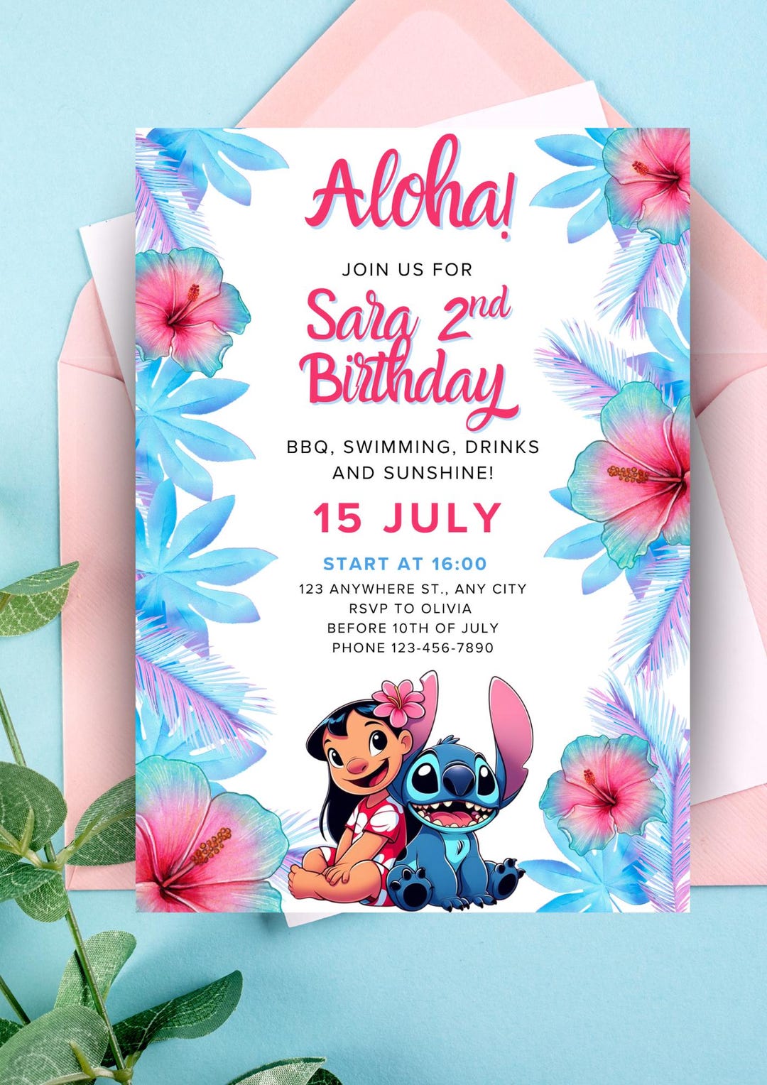Lilo and Stitch Birthday Invitation – Tropical Party – Editable Canva ...