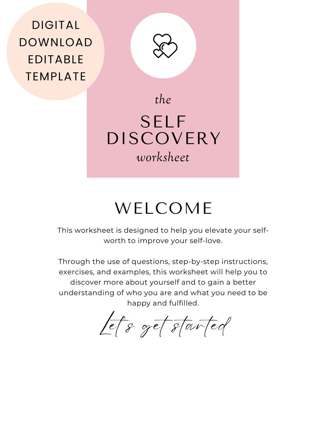 Self Discovery Worksheet: Editable Template (digital Download) - Etsy
