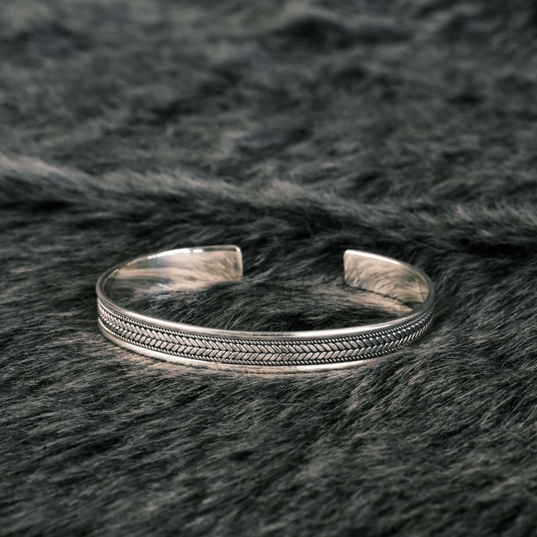 Handmade Men's Silver Bracelet, 925 Sterling Silver Adjustable Bracelet ...