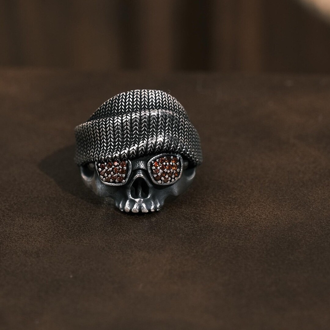 925 Sterling Silver Men's Ring,red Zircon Stone Skull Skeleton Ring ...