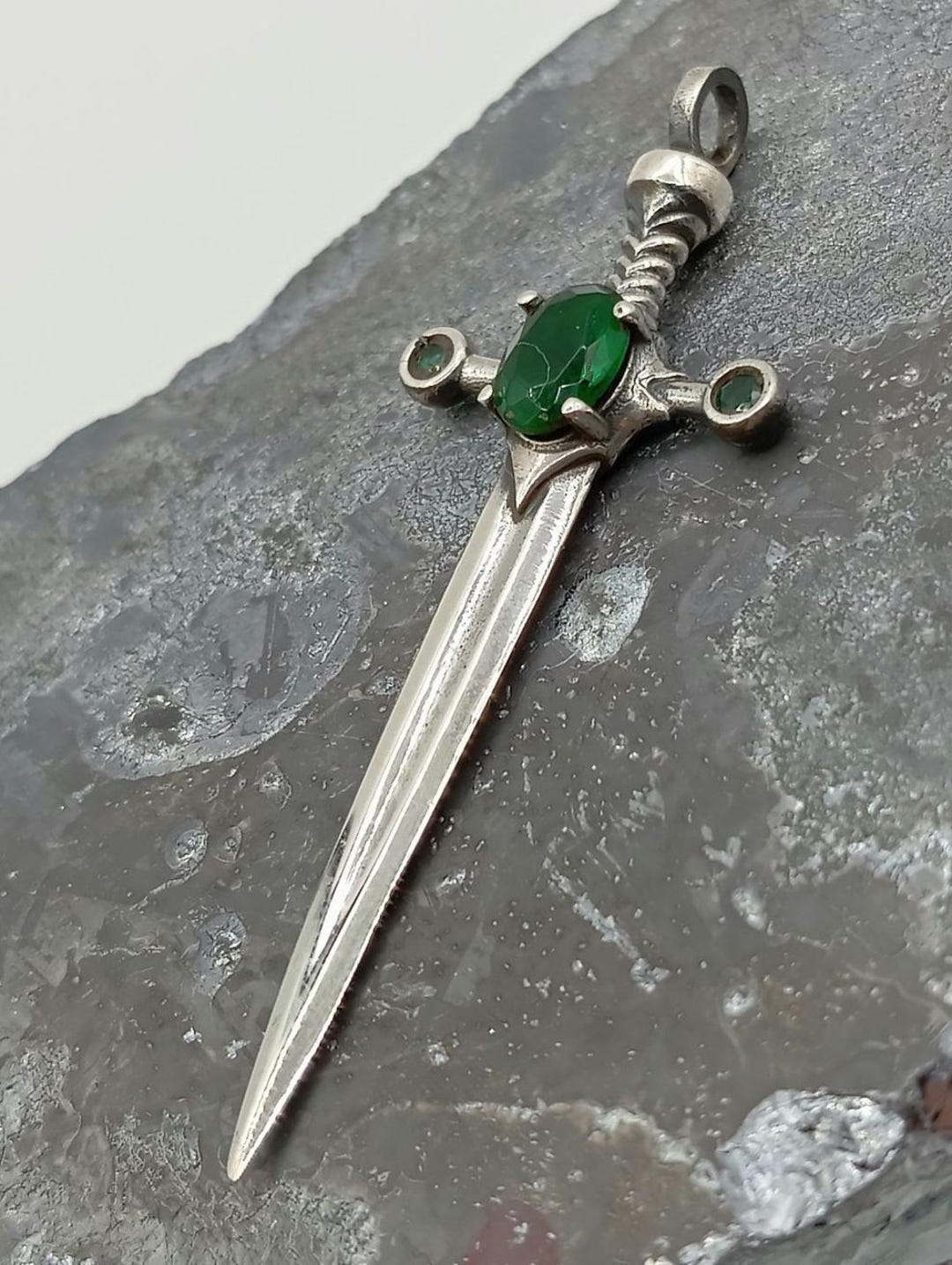 925 Sterling Unisex Silver Emerald Sword Pendant, Handmade Jewelry, Men ...