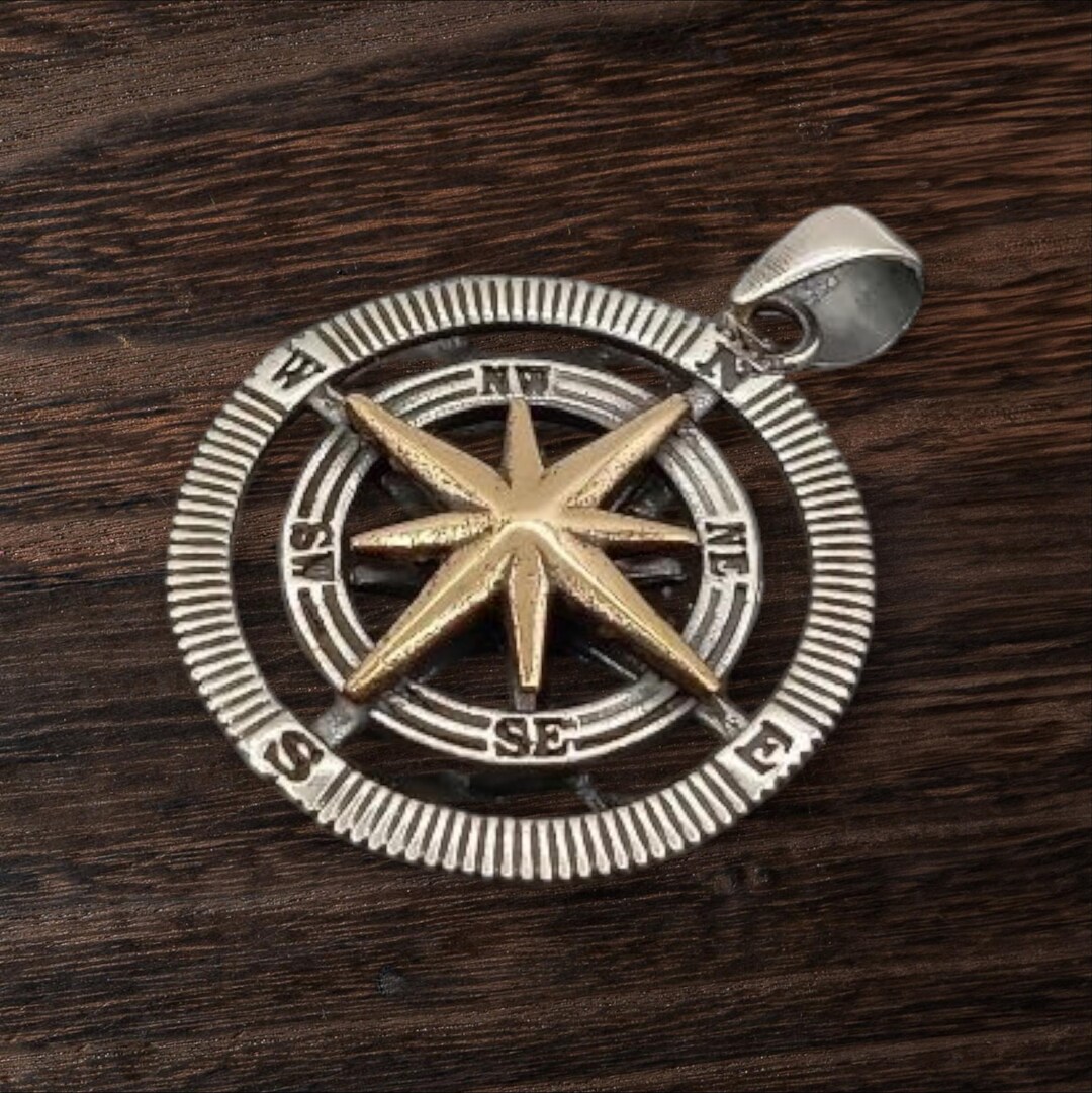 925 Sterling Silver Compass Necklace, Unisex Silver Necklace, Compass ...