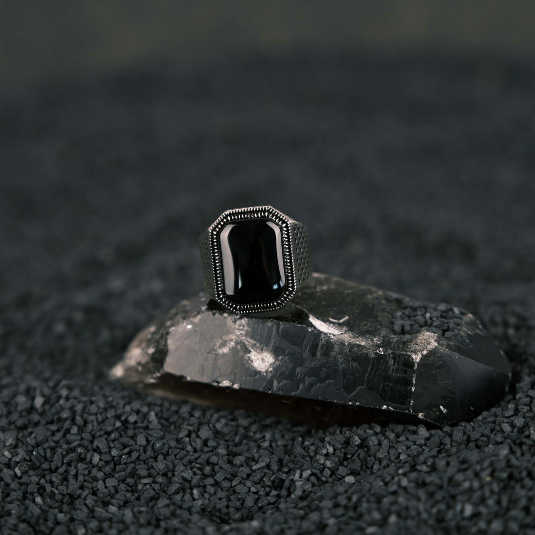 Black Onyx Sterling Silver Ring - Handmade Statement Accessory - Etsy