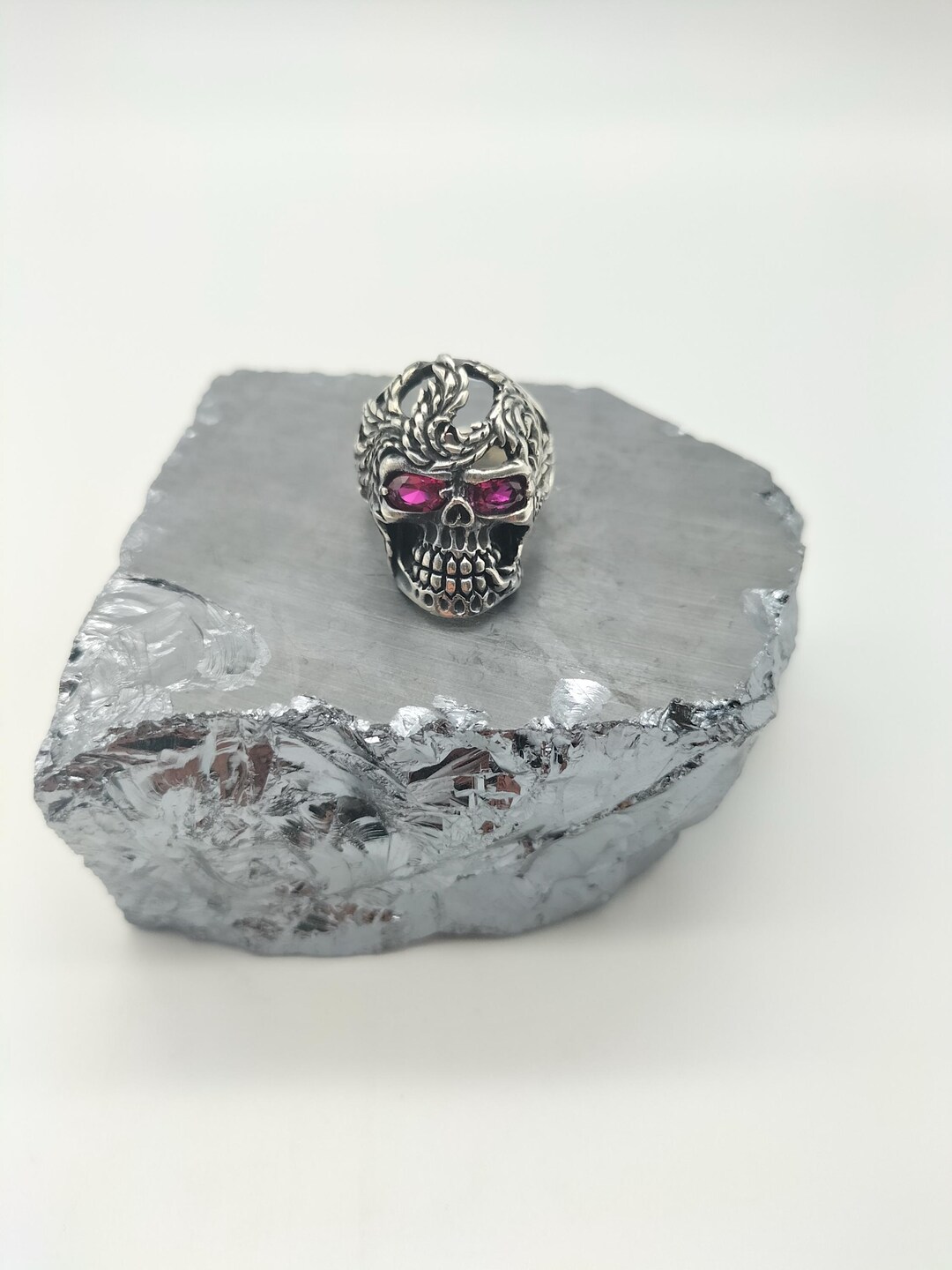 925 Sterling Ruby Stone Skull Men's Silver Ring, Self Gift ...