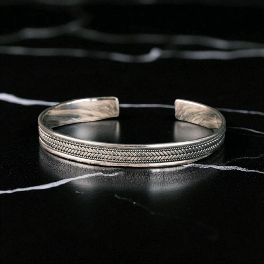 Handmade Men's Silver Bracelet, 925 Sterling Silver Adjustable Bracelet ...