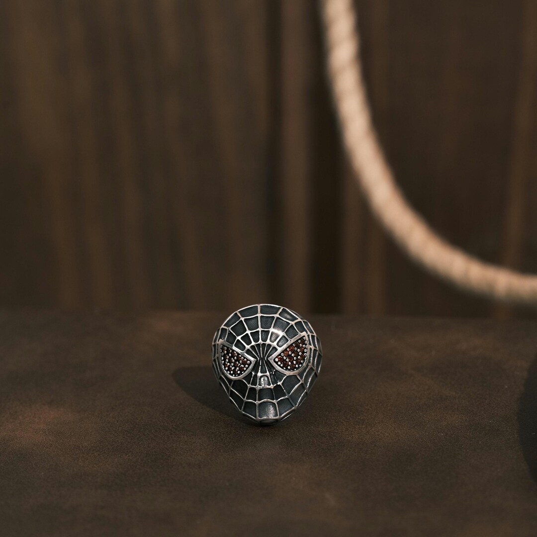 Spiderman 925 Sterling Silver Biker Ring - Handmade Statement Ring, for ...