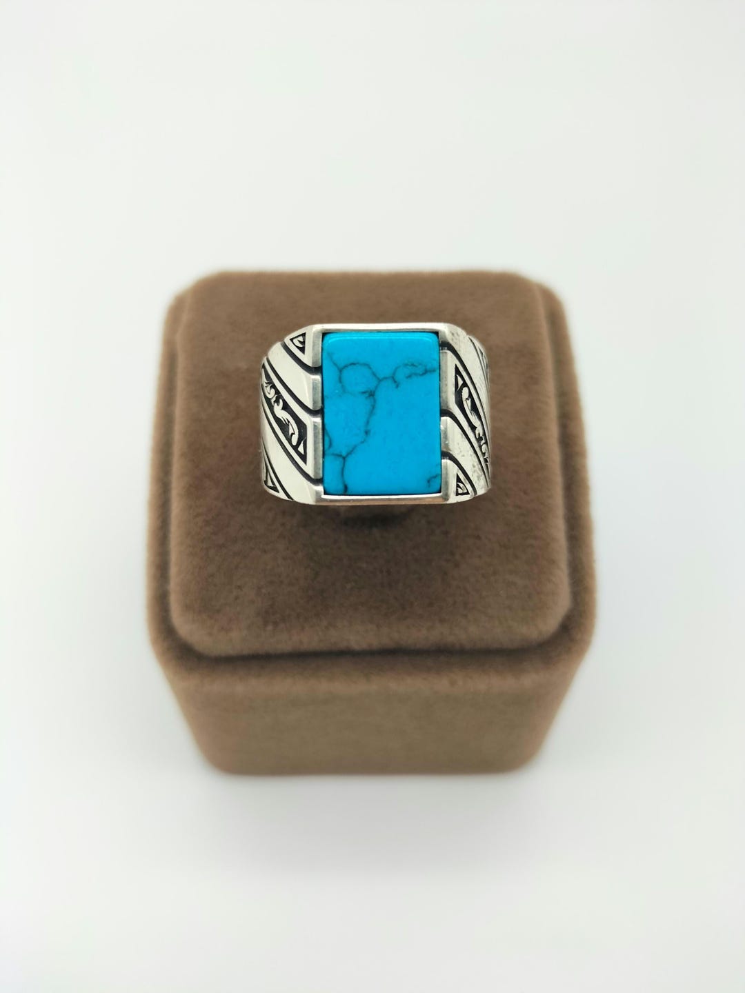 Pure Silver Turquoise Stone Square Ring,men's Turquoise Stone Ring ...