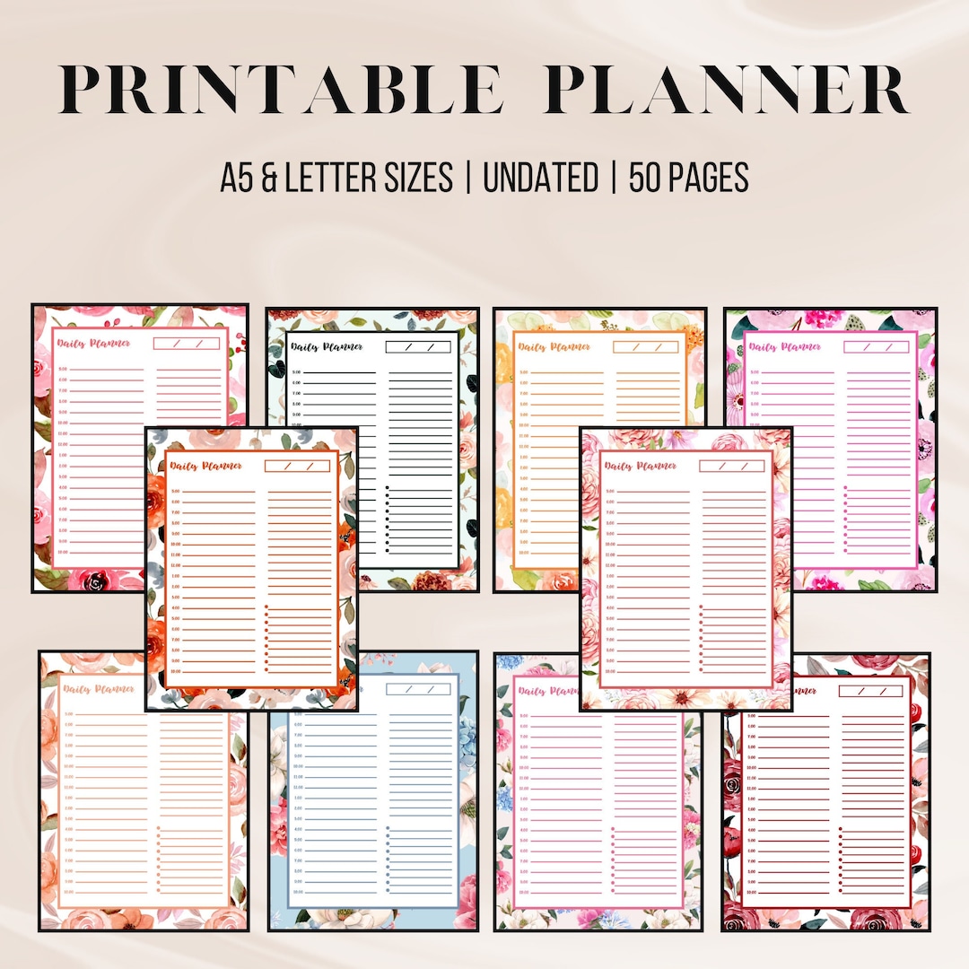 Printable Planner A5 & US Letter Sizes 50 Pages Undated Monthly Planner ...