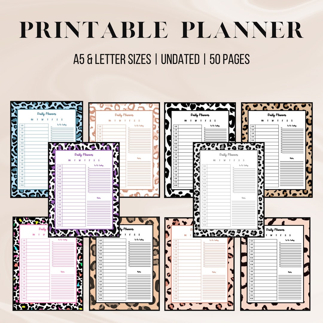 Printable Planner A5 & US Letter Sizes 50 Pages Undated Monthly Planner ...