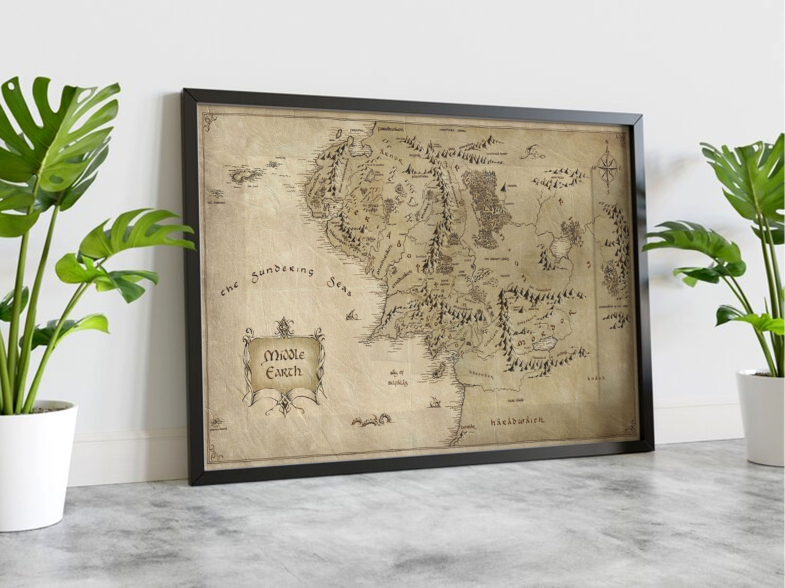 Middle Earth Map Canvas Wall Art Lord of the Rings Decor, Living Room ...