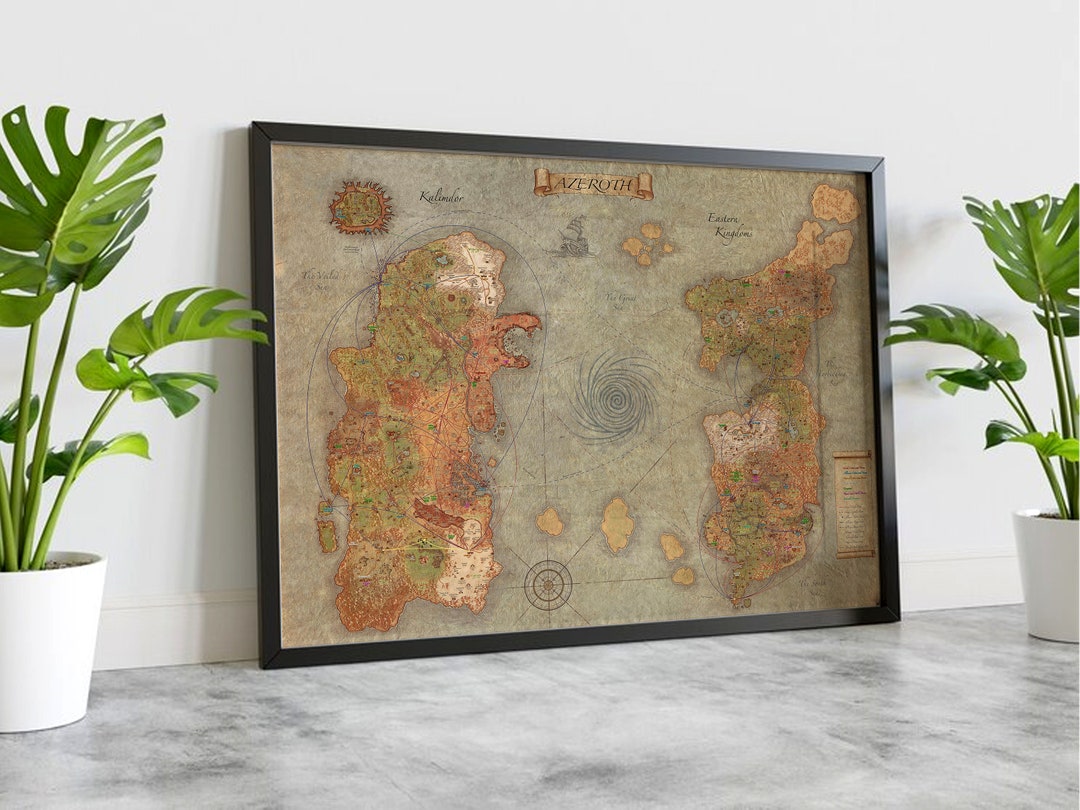 Explore Azeroth World of Warcraft Map Canvas Art, Unique Wall Hanger ...