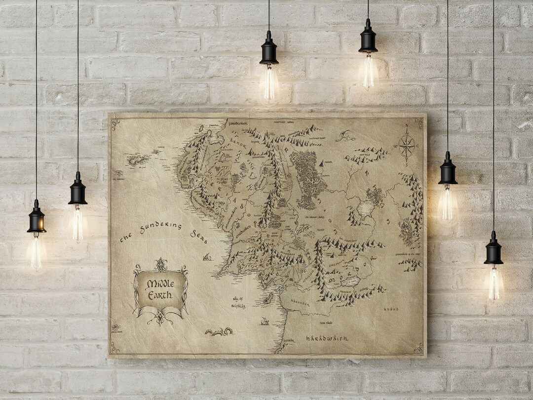 Middle Earth Map Canvas Wall Art Lord of the Rings Decor, Living Room ...