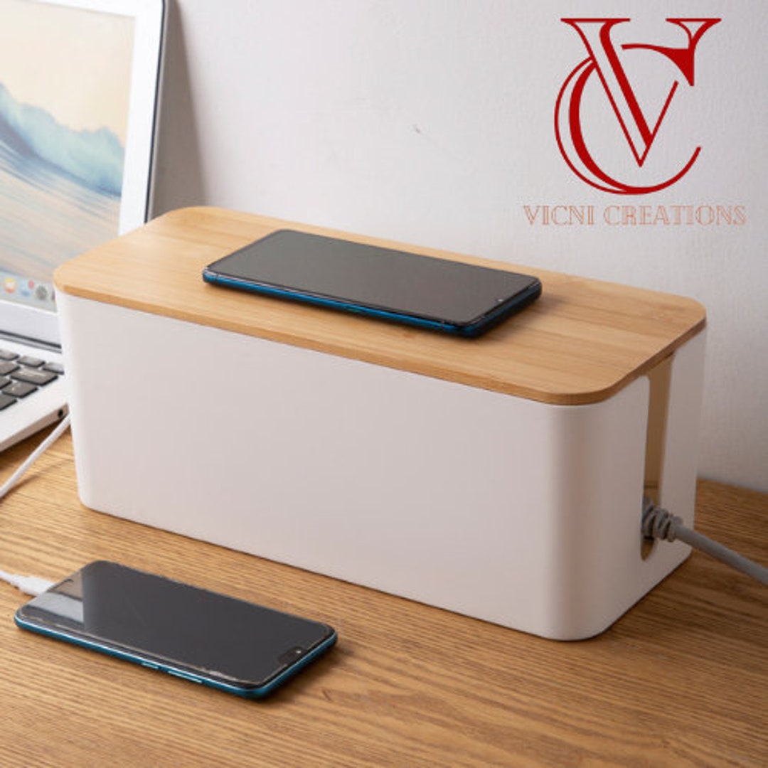 Cable Storage Yarn Box Wooden Power Line Storage Case Dustproof Charger ...