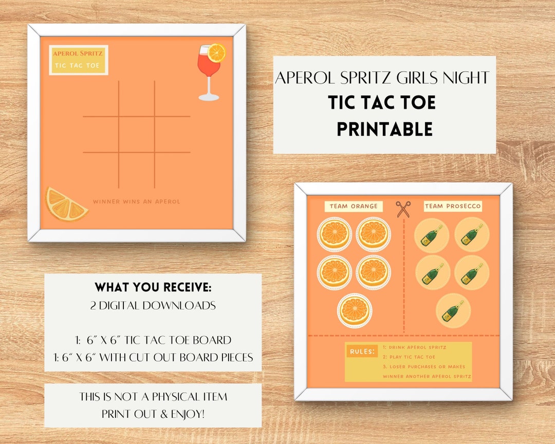 Aperol Spritz Girls Night Tic Tac Toe Game Board Printable With Cut Out ...