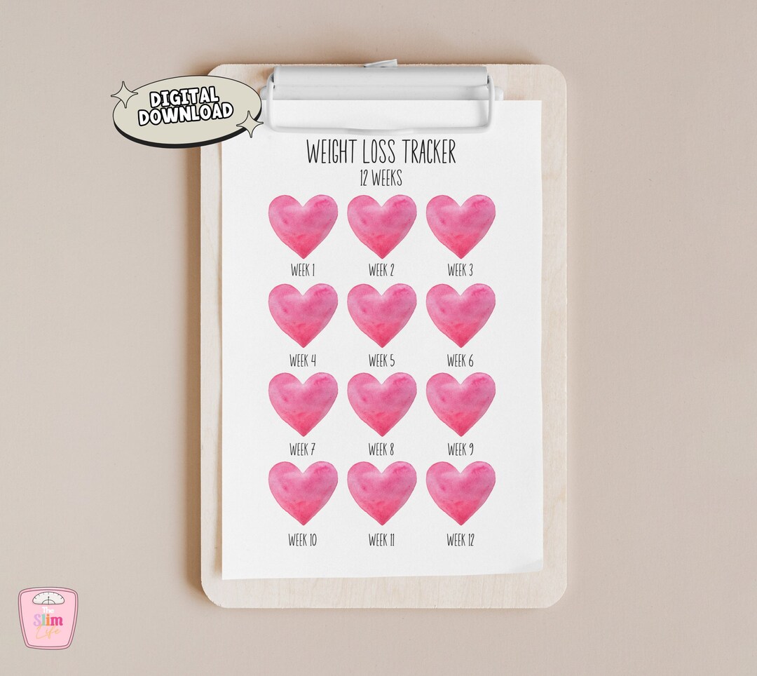 Pink Weight Loss Tracker Printable, 12 Week Countdown, Pink Hearts ...