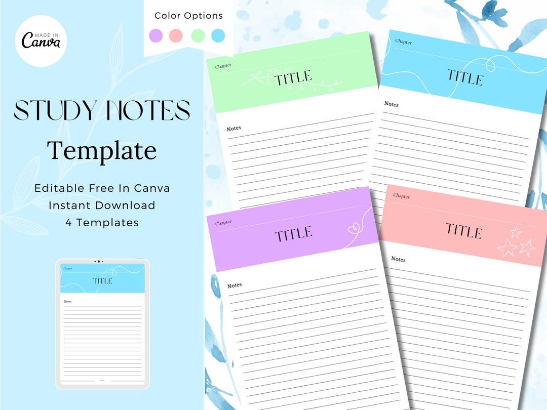 Template for Study Notes, Pastel Notes, Digital Notes, Study, Printable ...