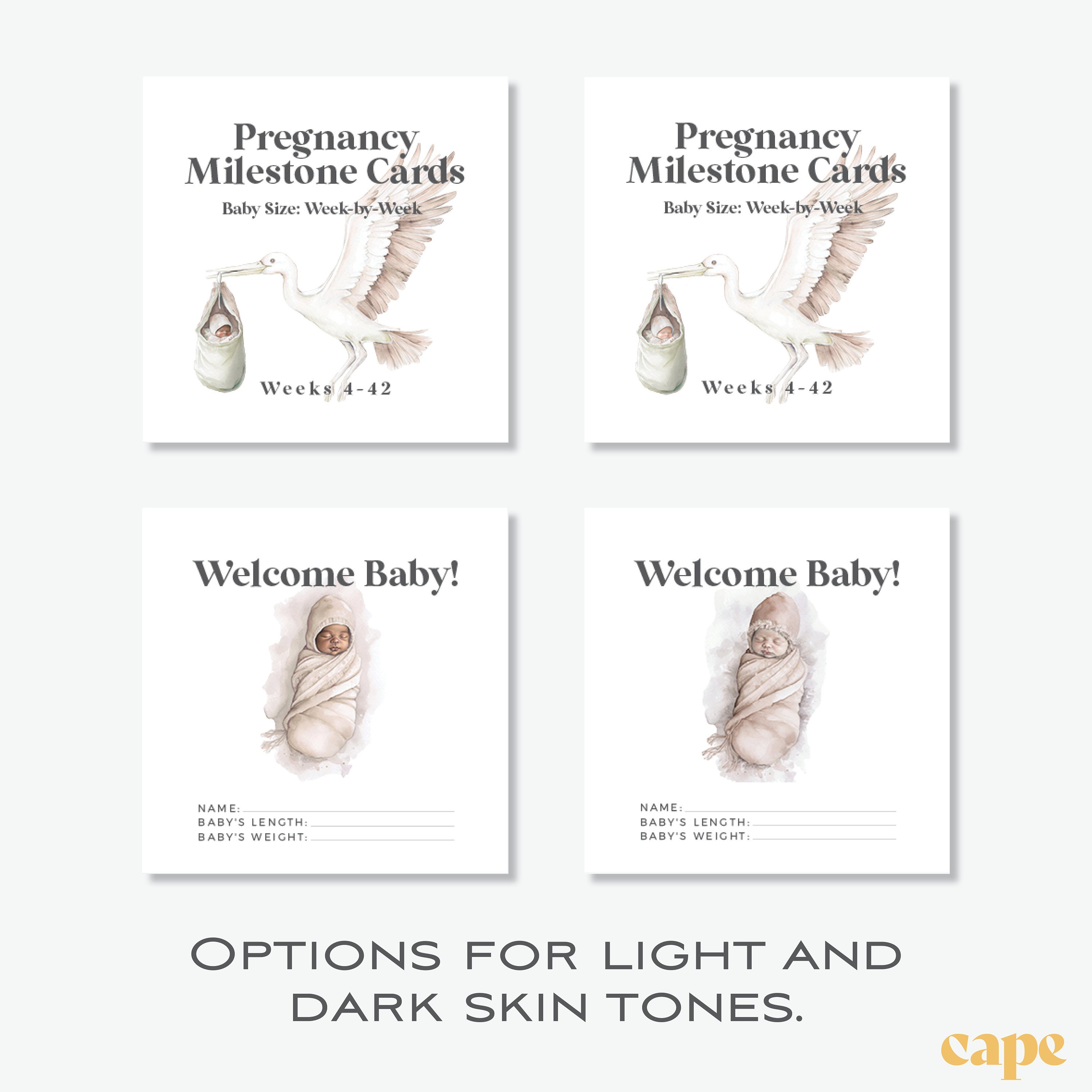 44 Printable Pregnancy Milestone Cards, Baby Size Week by Week Fruit ...