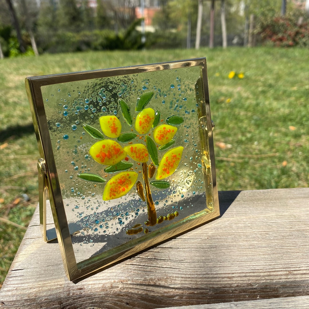 Glass Lemon Tree Textured Framed Sun Catcher, Handmade Christmas Gift ...