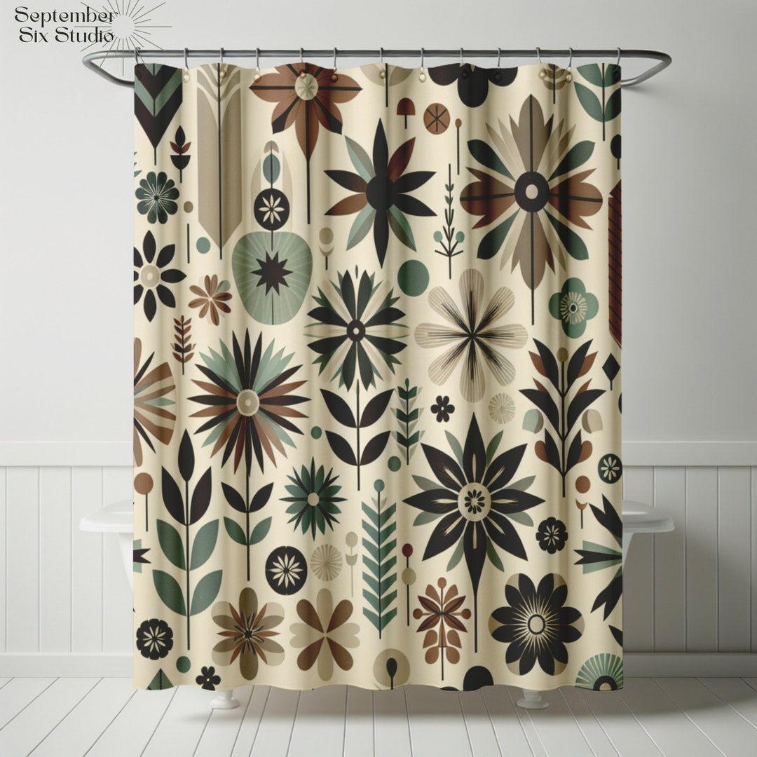 Mid Century Modern Retro Shower Curtain Funky Floral Shower Stall