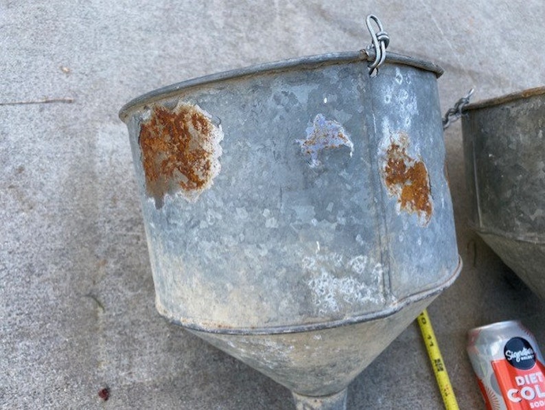 2 Vintage Galvanized Hanging Funnel Planters W/chains - Etsy