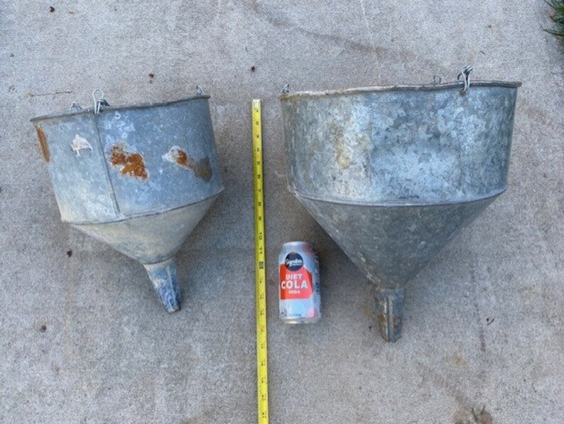 2 Vintage Galvanized Hanging Funnel Planters W/chains - Etsy