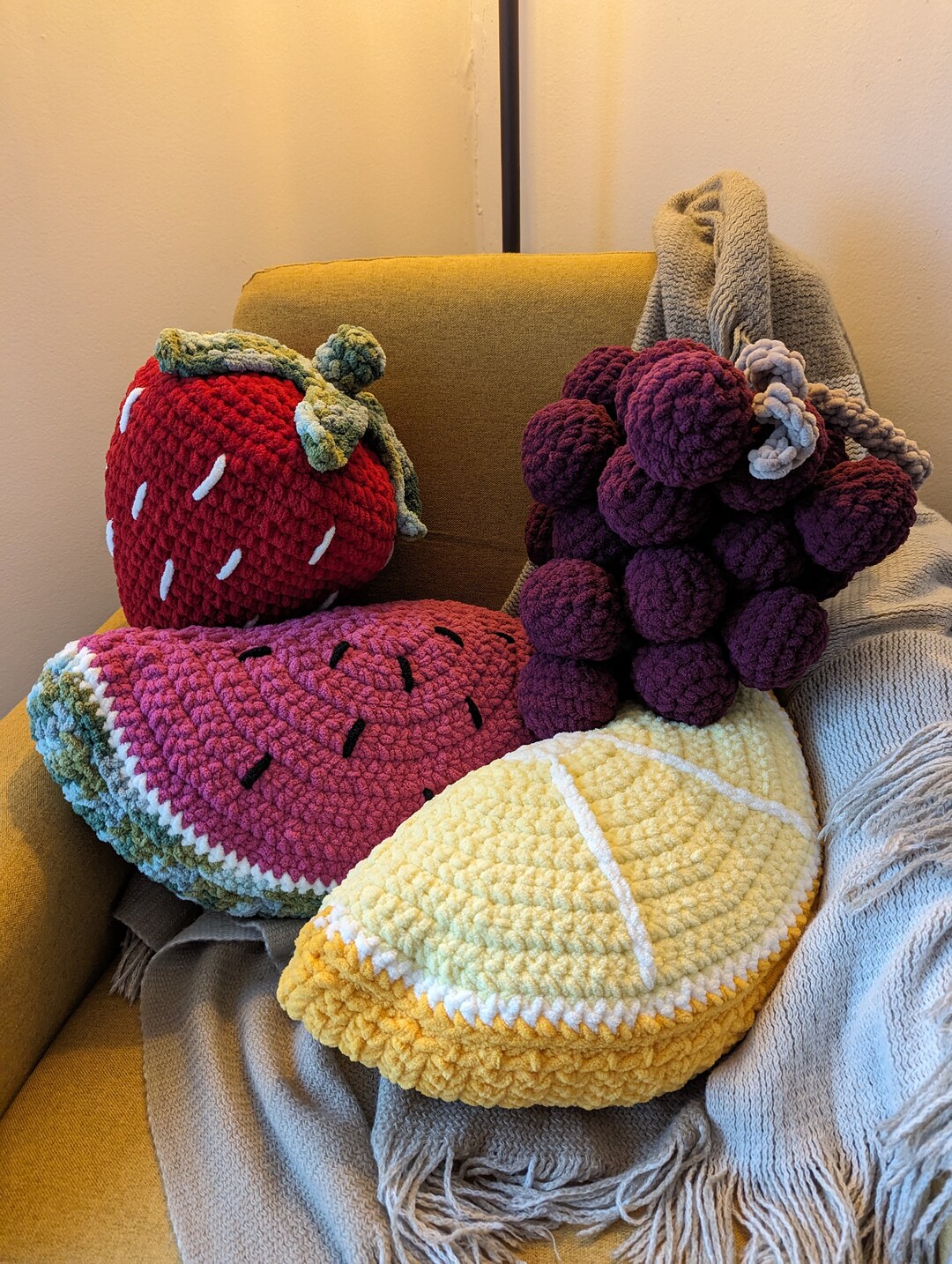 Handmade Crochet Fruit Throw Pillow - Etsy