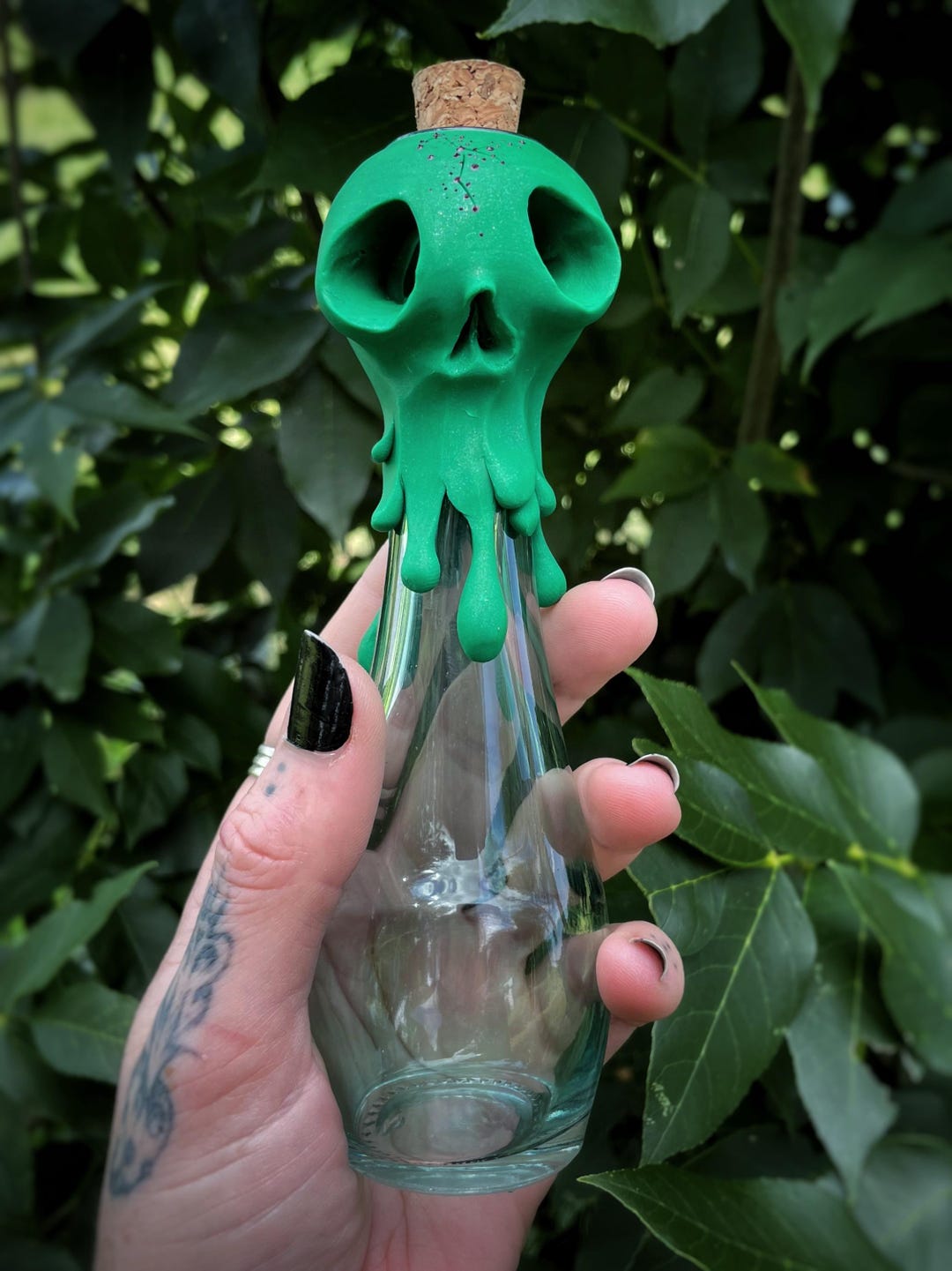 Melting Skull Bottle Glass & Cork Bottle With Polymer Clay Goth Decor ...