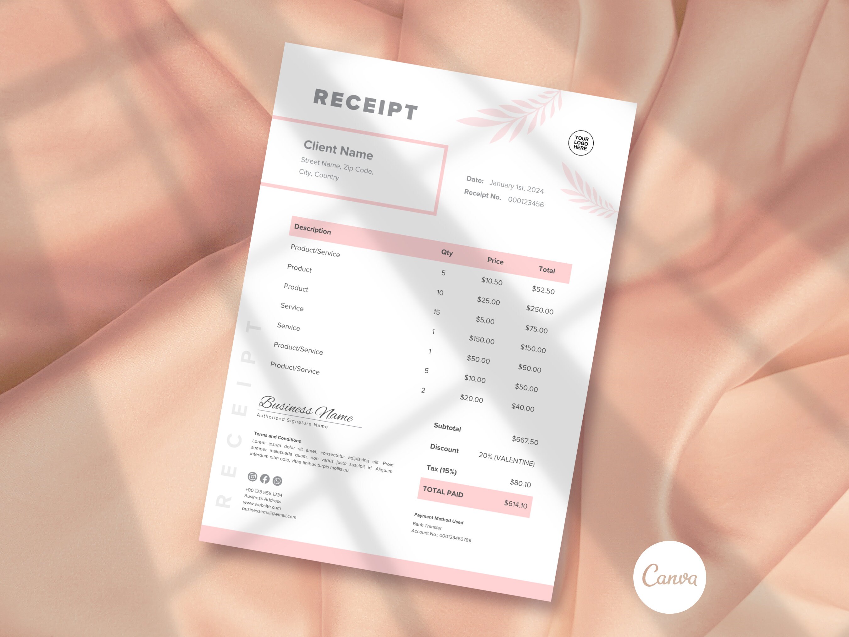 Small Business Receipt Template Business Receipt Canva Purchase Order ...