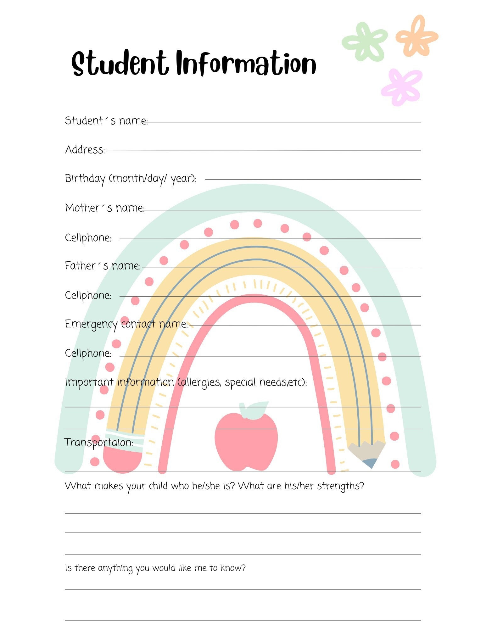 Student Information Sheet the Cutest Studnet Information Sheet That is ...