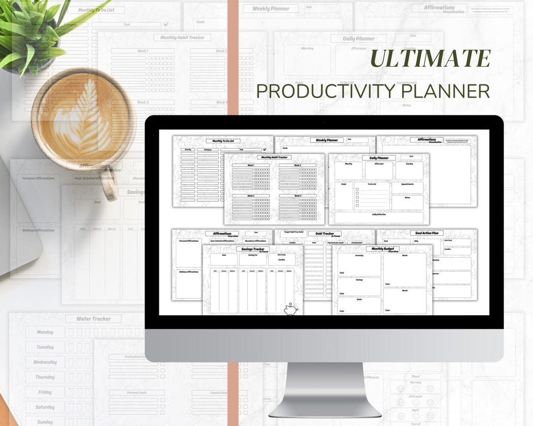 Monthly Productivity Planner, Goals, Finance, Habit Tracker (PDF) - Etsy