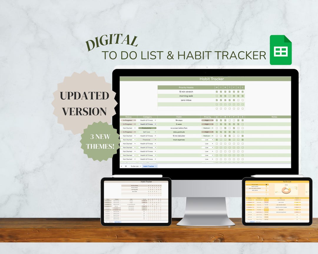 Digital To-do List & Habit Tracker for Sheets | Customisable Task ...