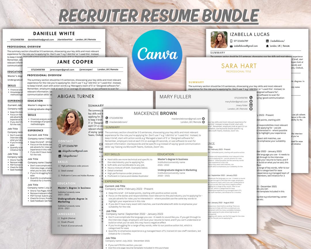 Ultimate Cv/resume Template Bundle for Recruiters: Editable in Canva ...