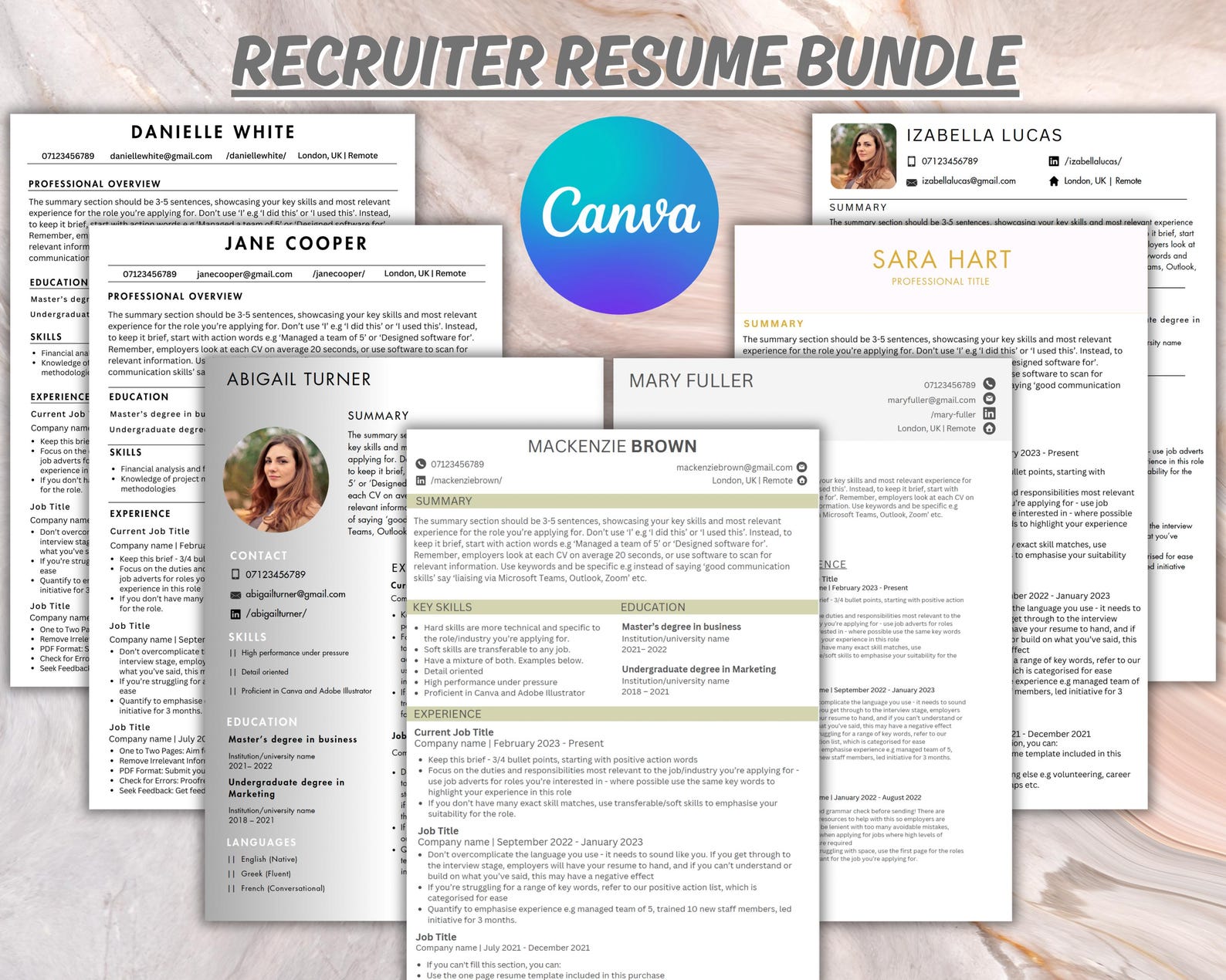 Ultimate Cv/resume Template Bundle for Recruiters: Editable in Canva Includes Cover Letters, Q&A ...