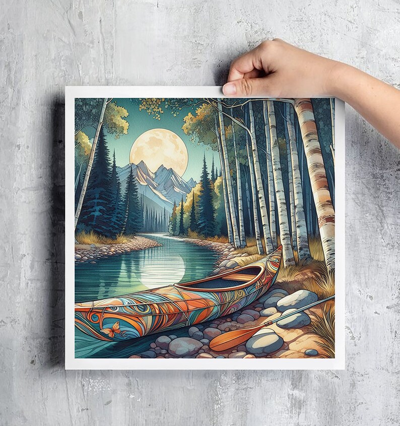 Kayak Art, Camping Art, Boating Gift, Kayaking Illustration, Canoe Wall ...