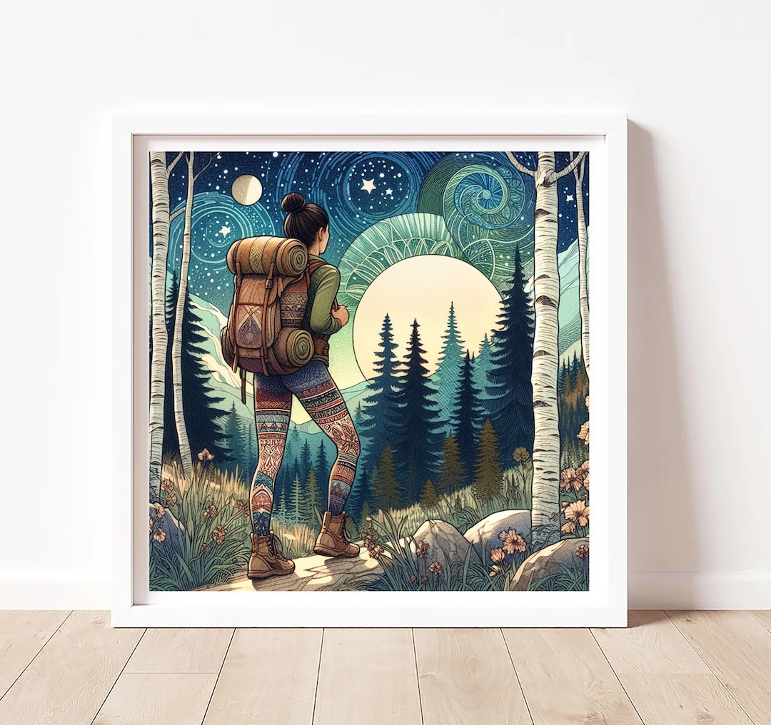 Girl Hiker Print, Boho Hiker Gift Home Decor Camper Decor, Hiking Gift ...