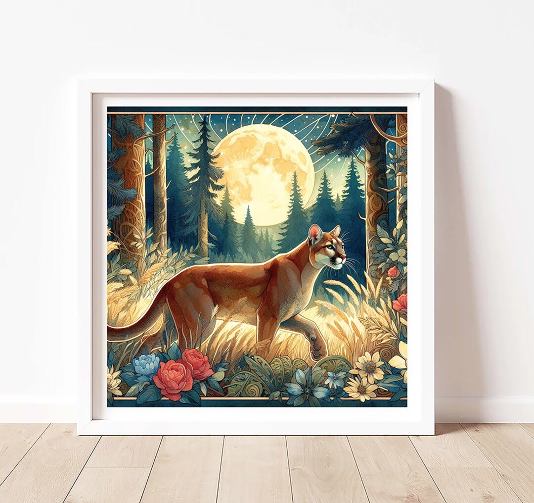 Cougar Art, Mountain Lion Wall Art, Cougar Wall Art, Wildlife Animal ...