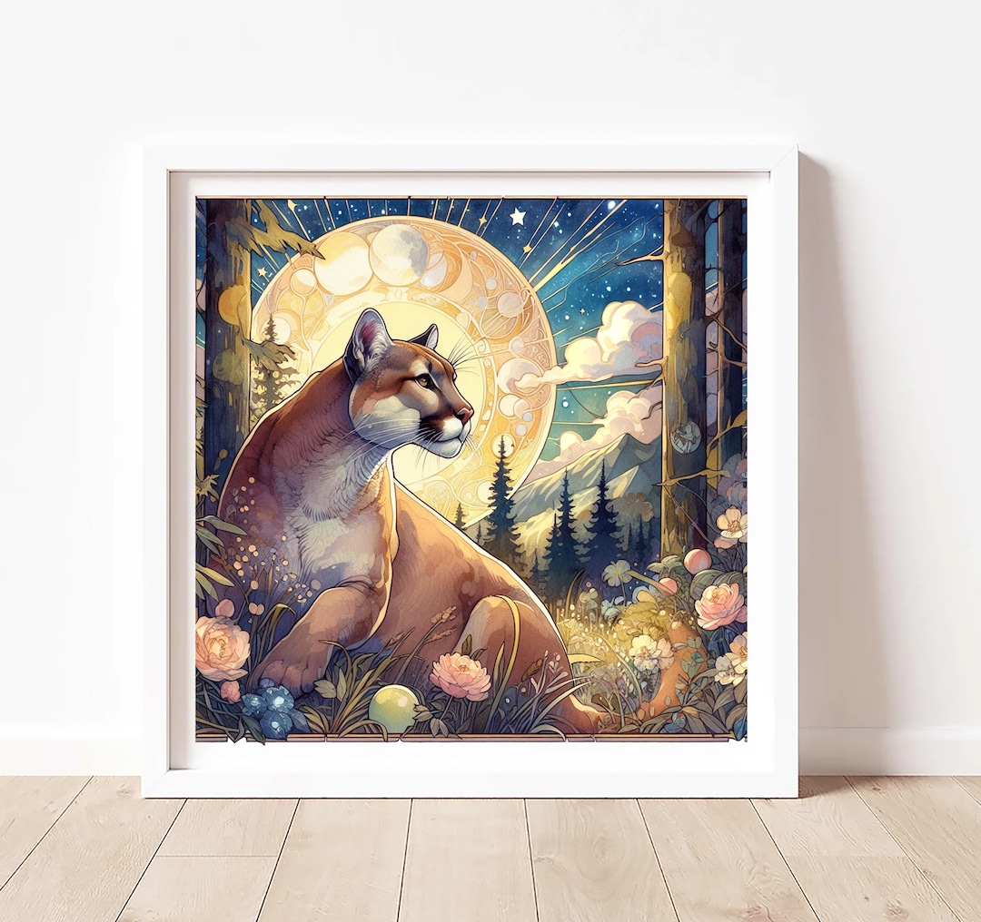 Cougar Art, Mountain Lion Wall Art, Cougar Wall Art, Wildlife Animal ...