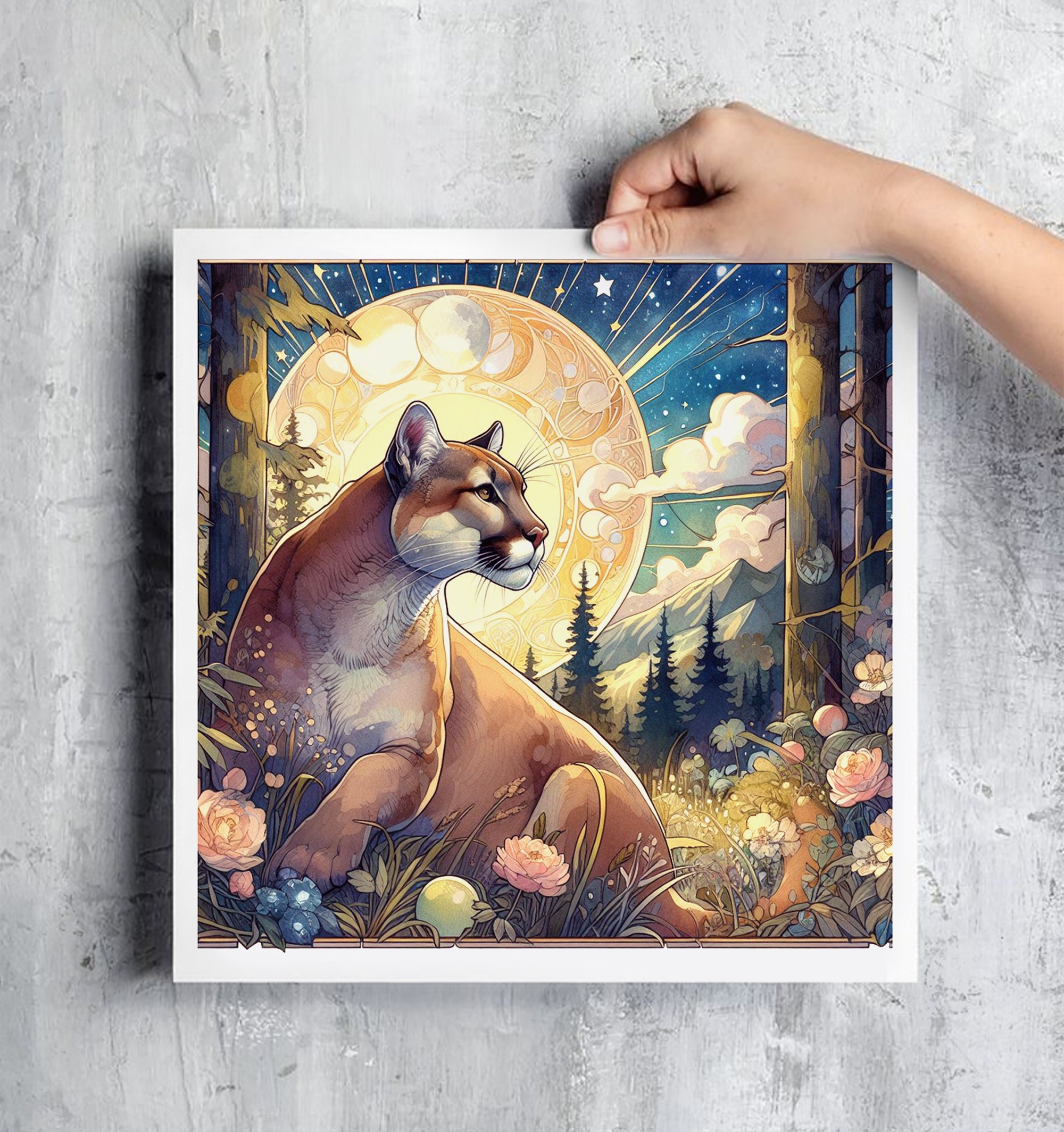 Cougar Art, Mountain Lion Wall Art, Cougar Wall Art, Wildlife Animal ...