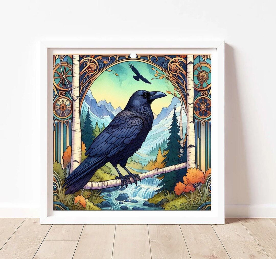Raven Fantasy Art, Raven Illustration, Raven Wall Art, Bird Art Print ...