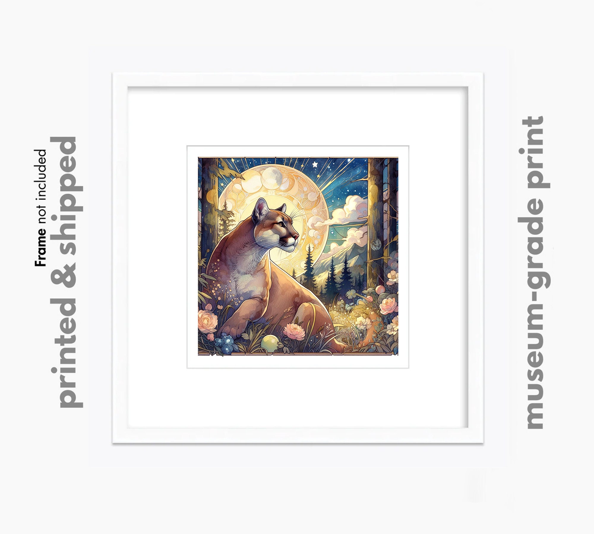 Cougar Art, Mountain Lion Wall Art, Cougar Wall Art, Wildlife Animal ...