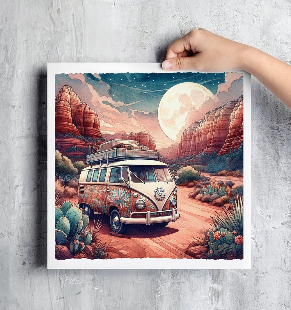 Van Life Art, Volkswagen Art, Camping Art, Camper Van Decor, Camping ...