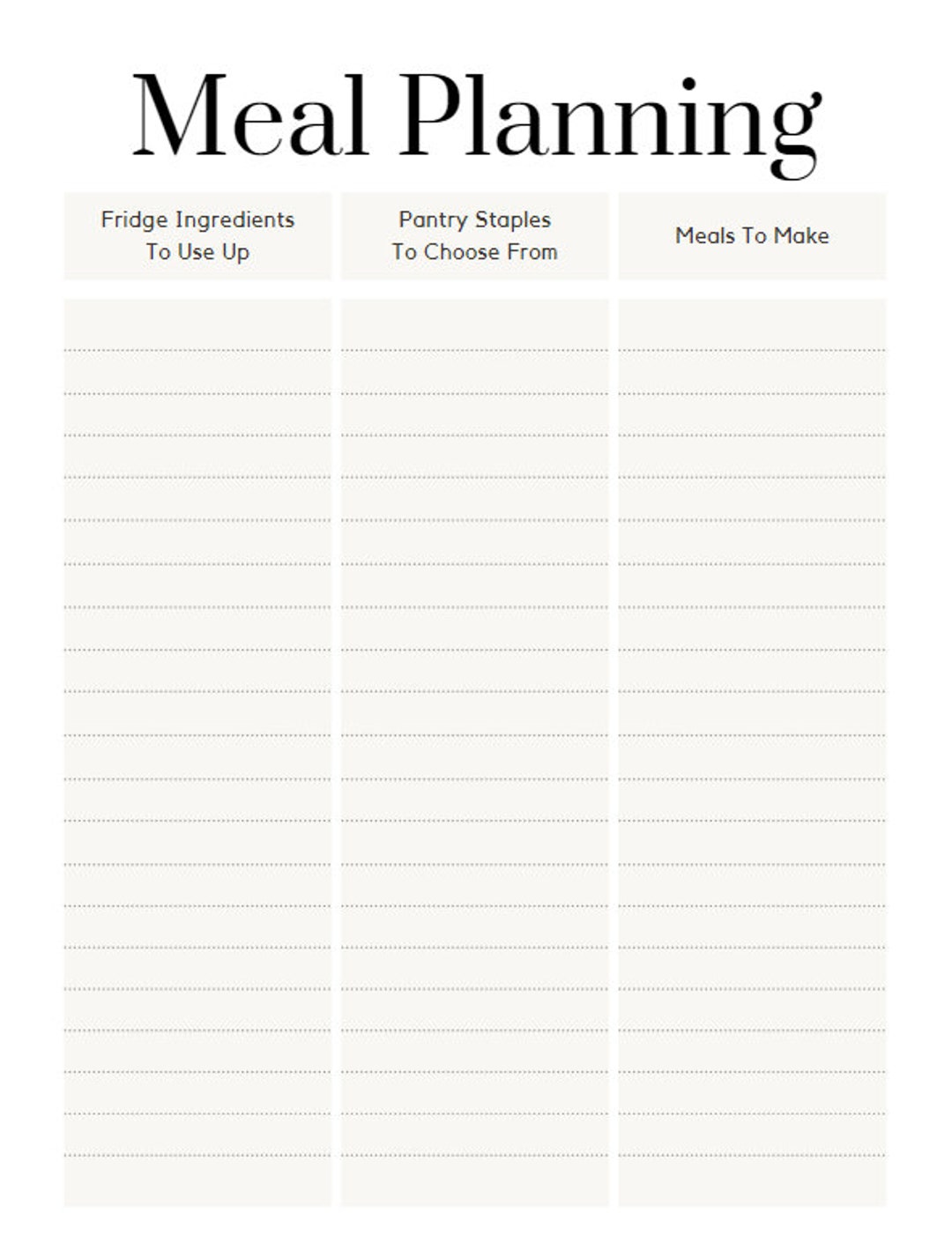 Meal Planning Worksheets - Etsy